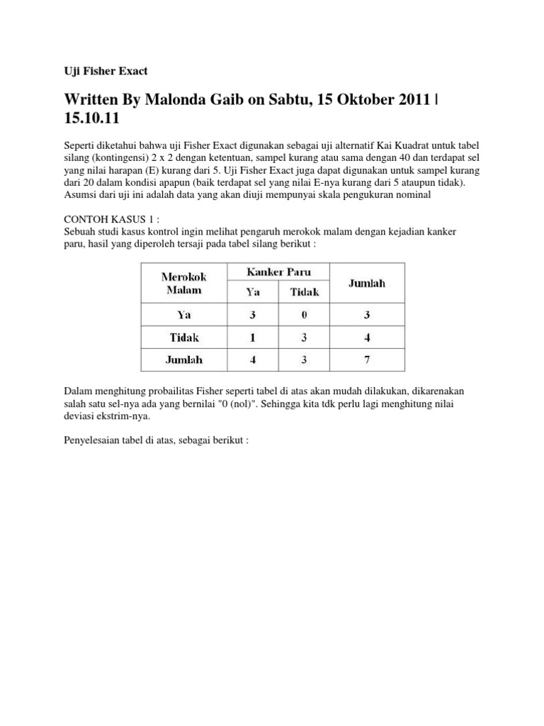 Uji Fisher Exact | PDF