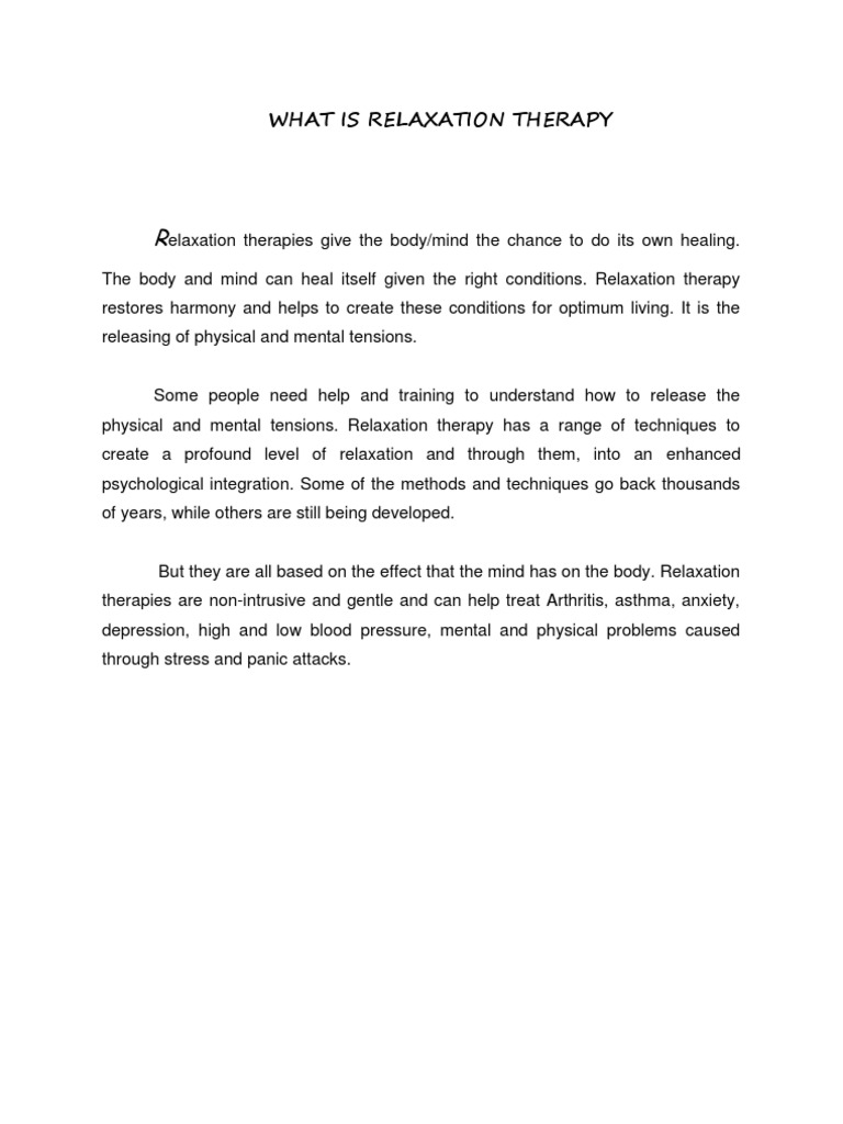 What Is Relaxation Therapy | PDF | Relaxation (Psychology) | Massage