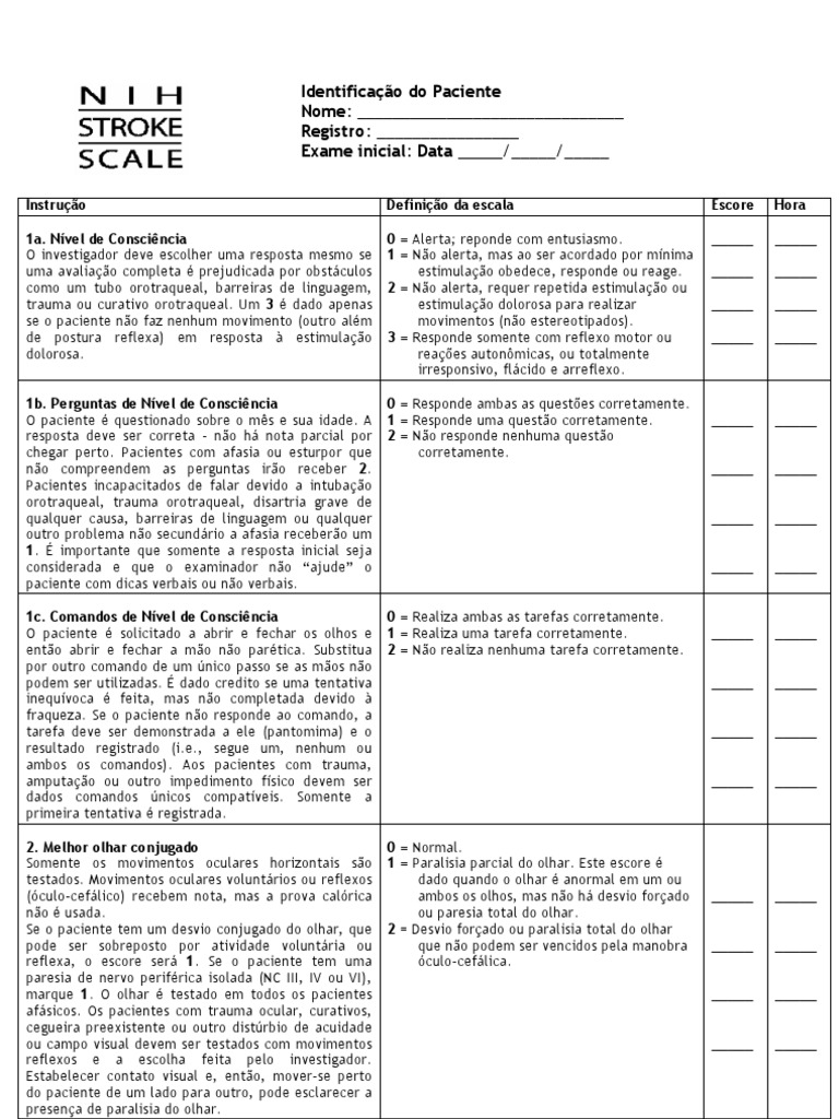NIH Stroke Scale | PDF | Sistema visual | Rosto