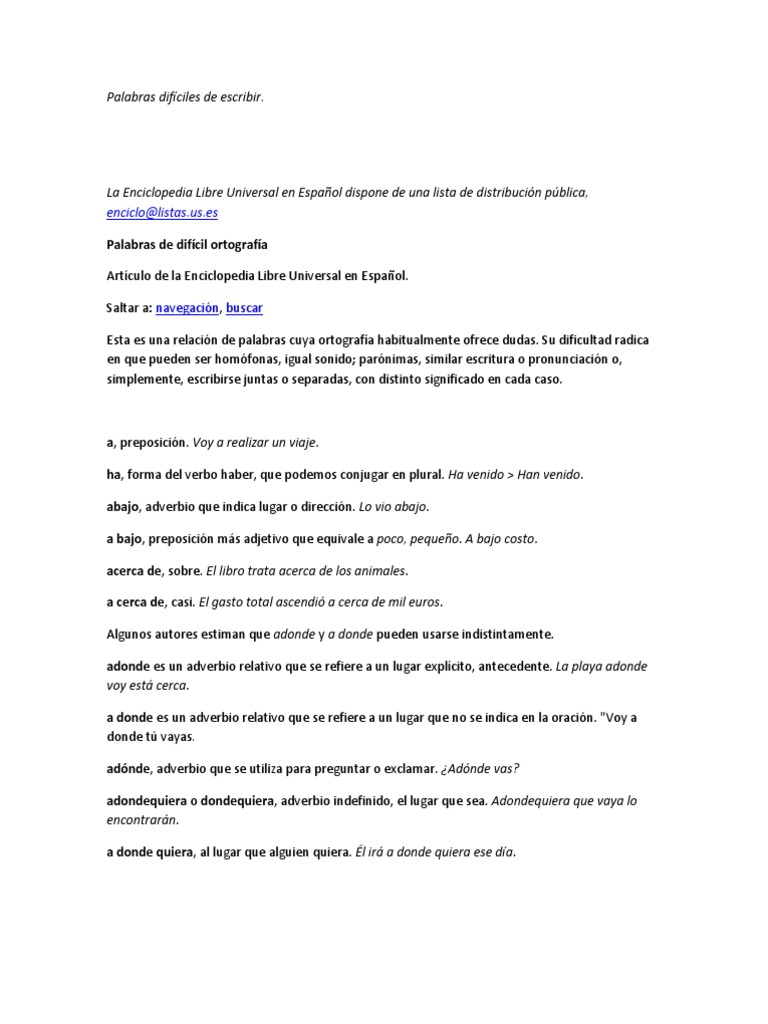 Palabras difíciles de escribir en español | Adverbio | Lengua española
