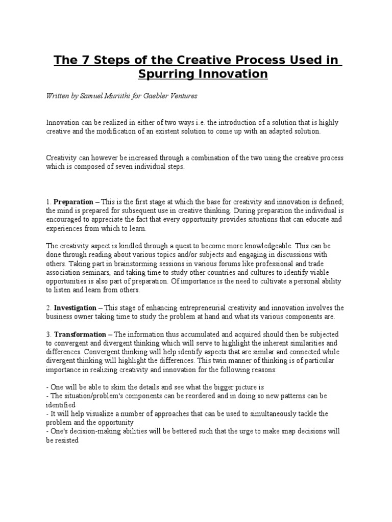 Seven Stages of The Creative Process | PDF | Creativity | Thought