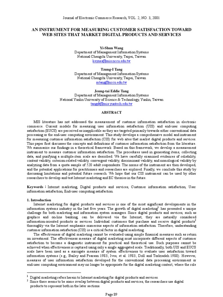 An Instrument For Measuring Customer Satisfaction Toward | PDF | Factor Analysis | Validity ...