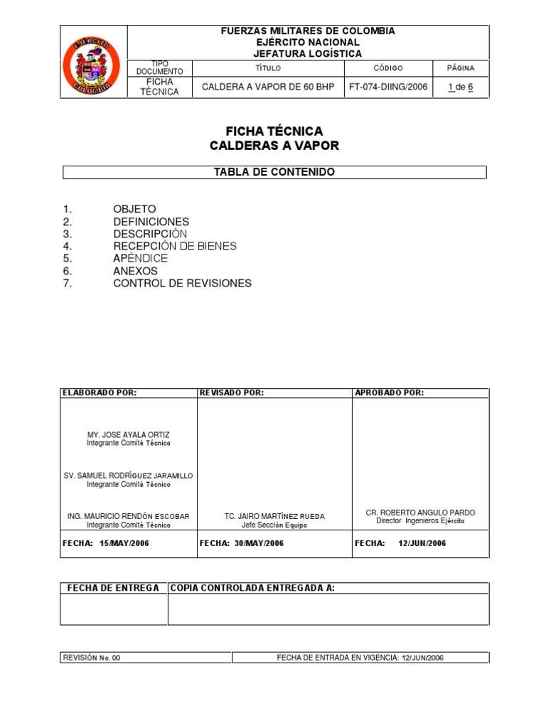 Ficha Tecnica Caldera PDF | PDF | Tubería (transporte de fluidos) | Aluminio