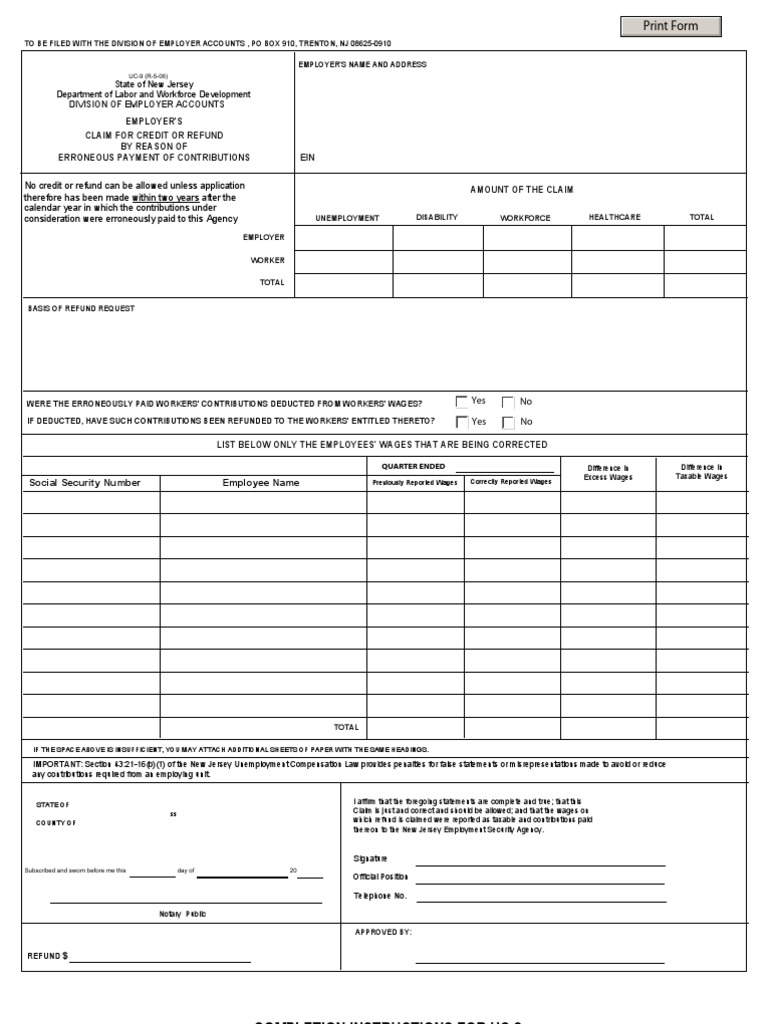 NJ UC-9 Refund Claim Instructions | PDF | Social Security (United ...