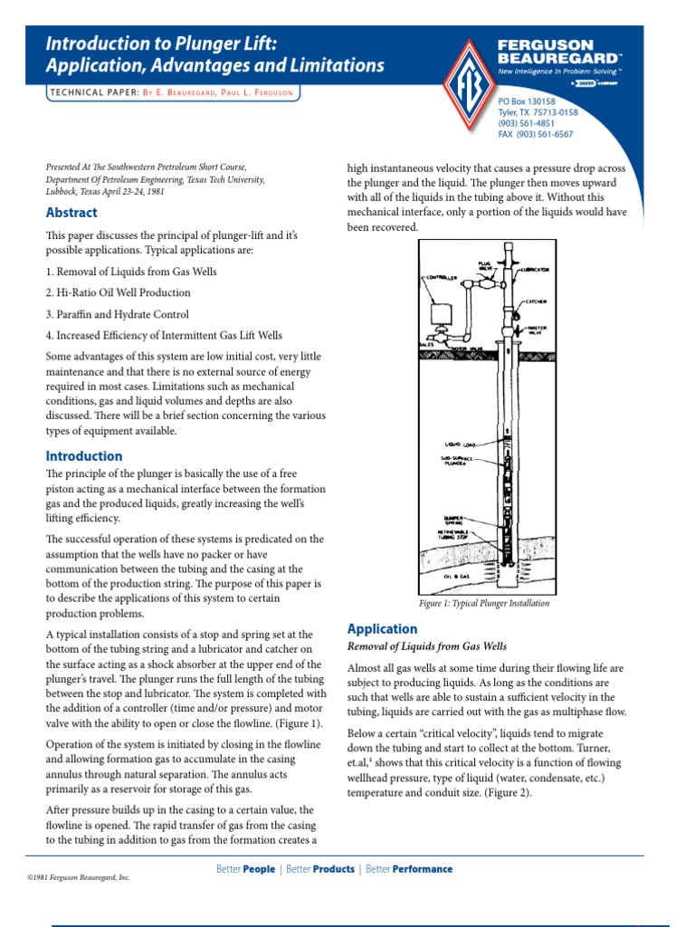 Introduction To Plunger Lift | PDF | Oil Well | Lift (Force)