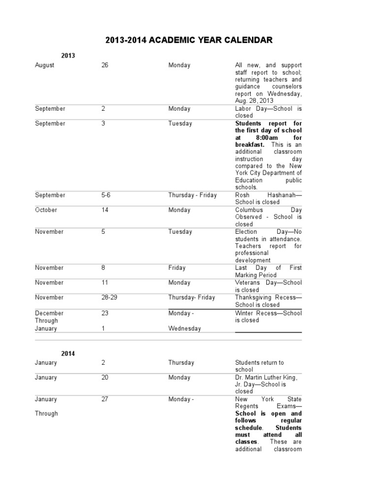 2013-2014 Academic Calendar | PDF | Academic Term | Educational ...