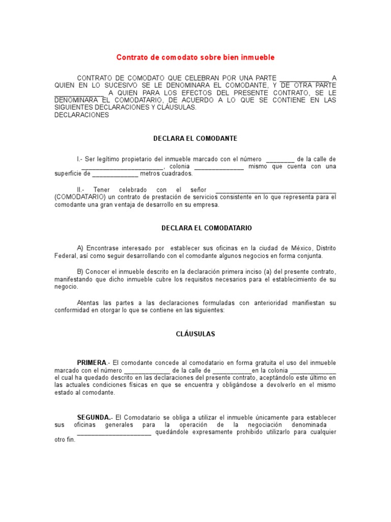 Contrato de comodato sobre bien inmueble | Desempleo | Ciencias sociales
