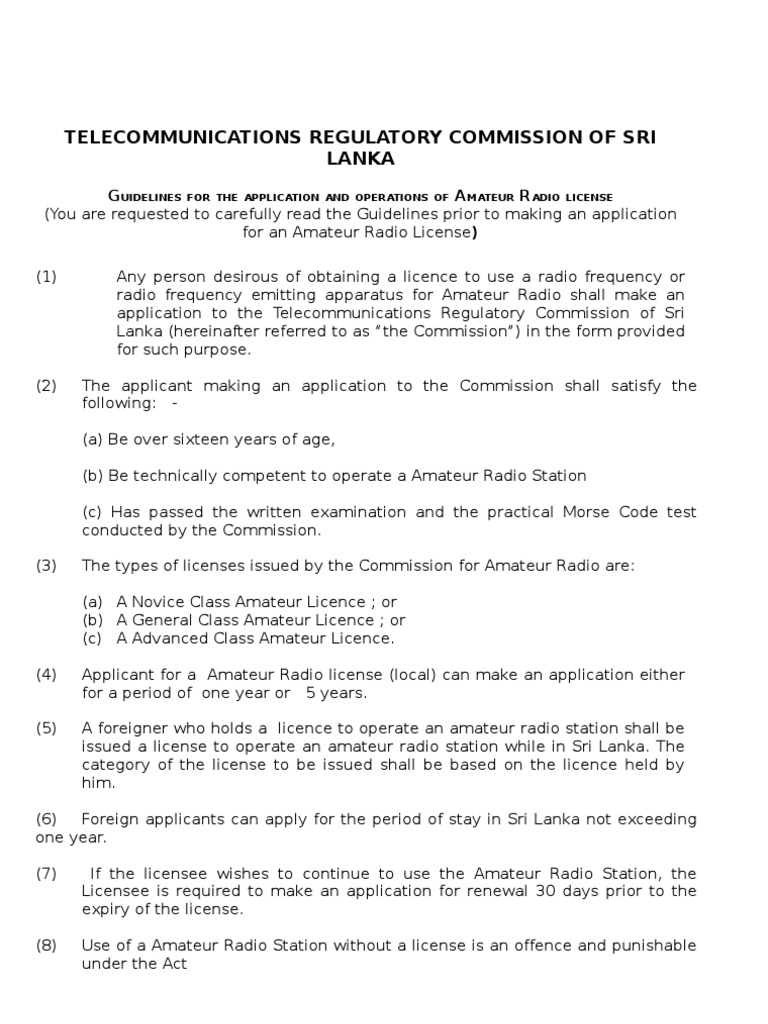 Telecommunications Regulatory Commission of Sri Lanka | PDF | Amateur ...