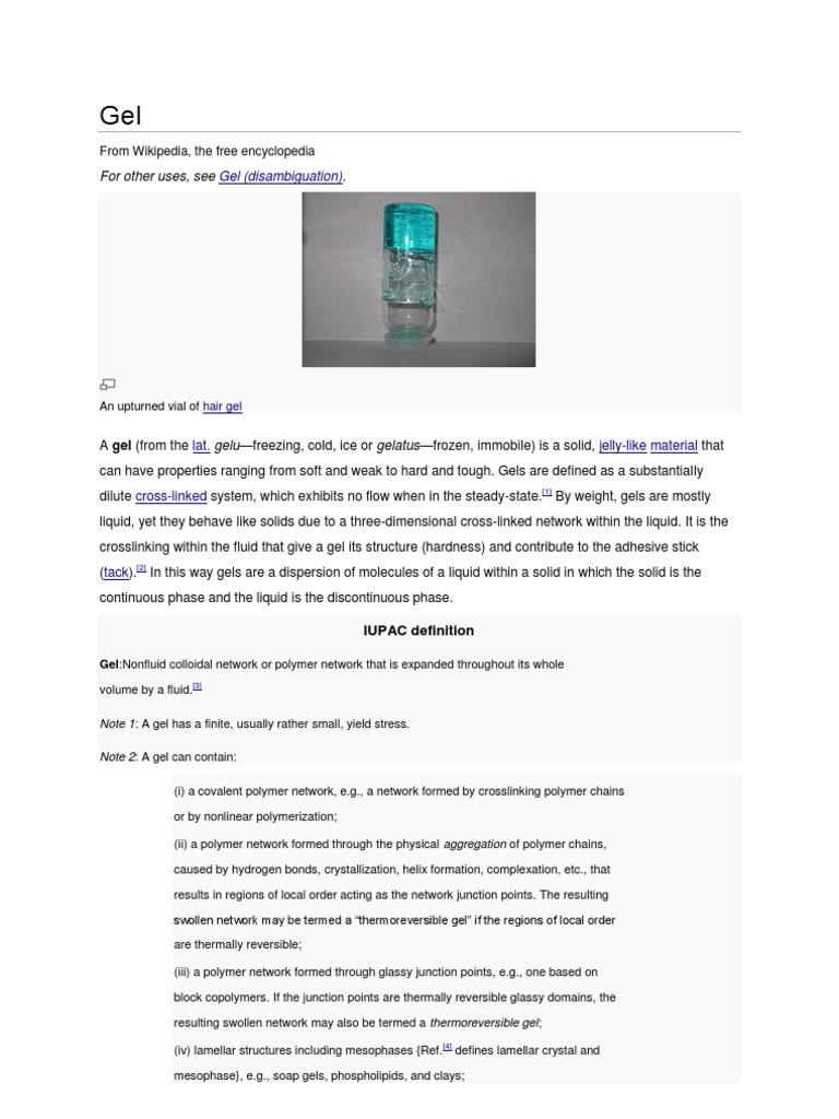 For Other Uses, See .: Gel (Disambiguation) | PDF | Gel | Soft Matter