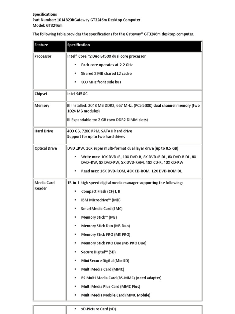 Feature Specification: Specifications | PDF