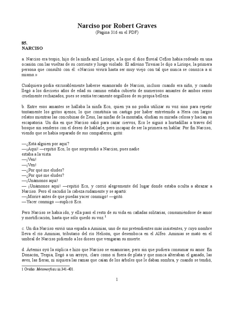 Narciso: El dios enamorado de sí mismo | PDF | Religión Griega Antigua ...