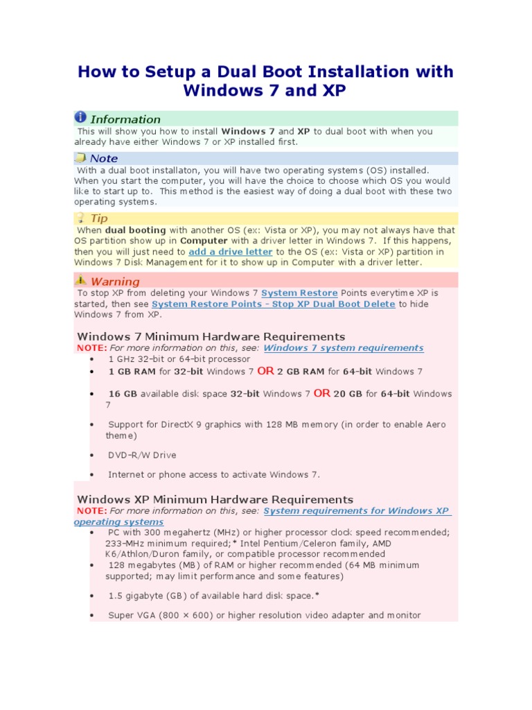 Dual Boot Setup: Windows 7 and XP | PDF | Windows 7 | Booting