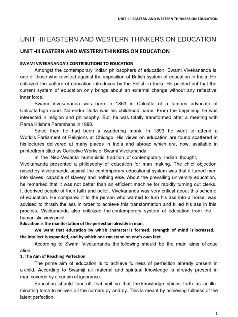 Unit - III Eastern and Western Thinkers On Education | PDF | Jean ...