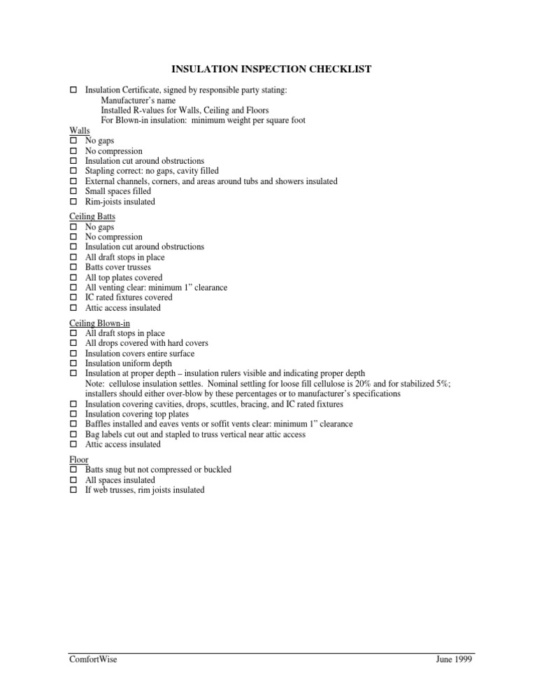 Insulation Inspection Checklist | PDF