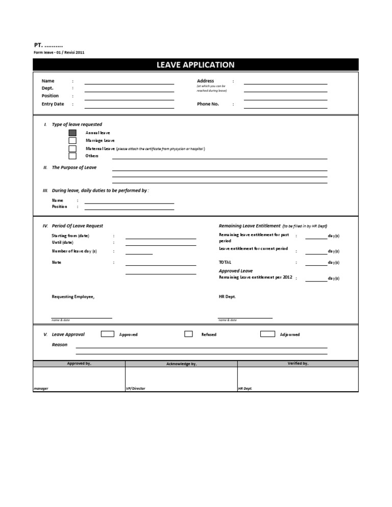 Sample Form Cuti | PDF