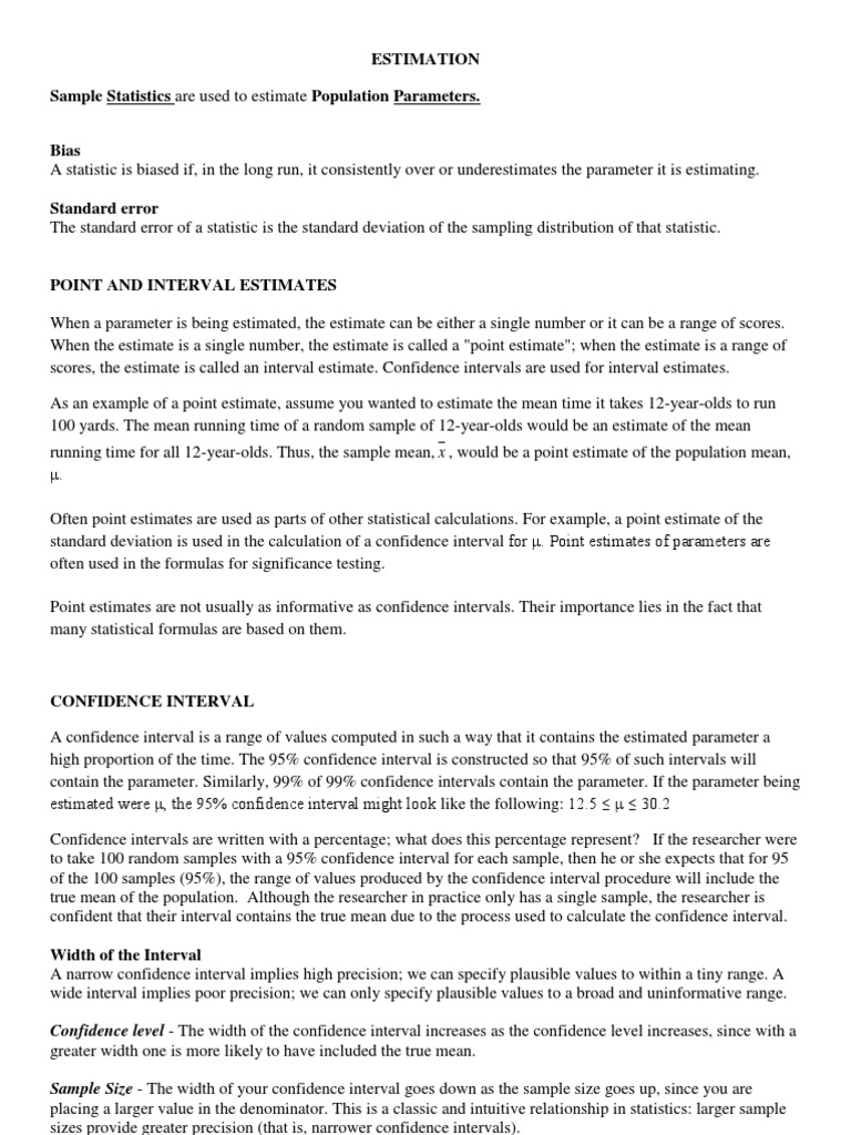 Estimation and Confidence Intervals Explained | PDF | Confidence ...