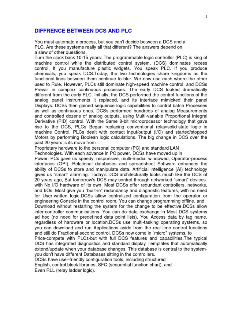 Differences between DCS and PLC systems explained | PDF | Programmable Logic Controller | Scada