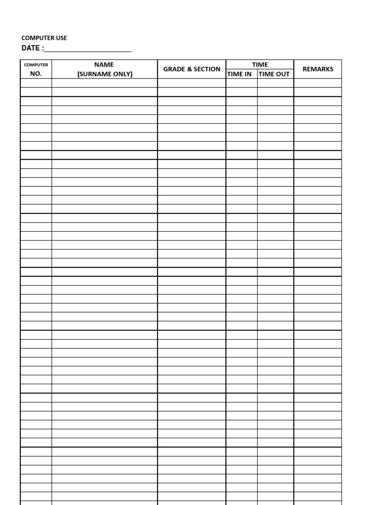 Computer Use Log Template | PDF