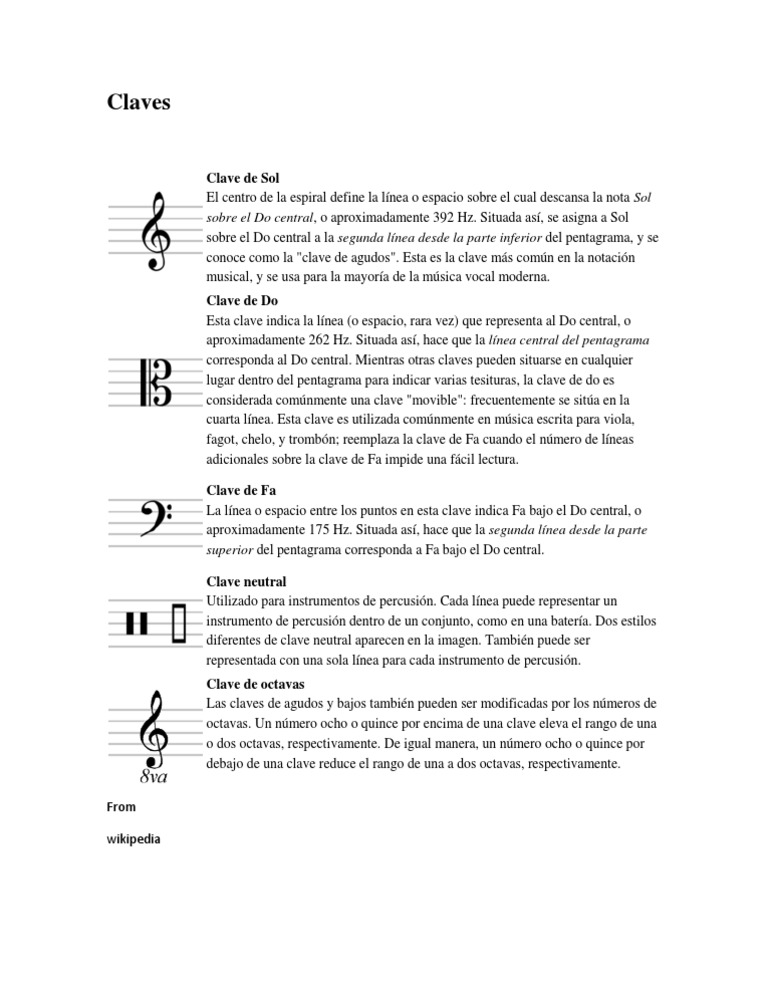 Tipos de claves musicales explicadas | PDF | Arte