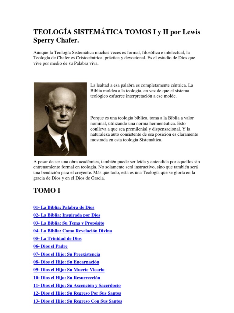 TEOLOGÍA SISTEMÁTICA TOMOS I y II Por Lewis Sperry Chafer | PDF ...