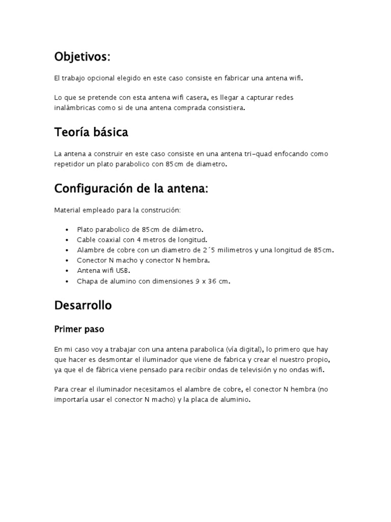 Fabricación de Antena WiFi Casera | PDF | Antena (Radio) | USB