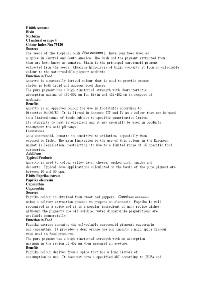 E160b Annatto Bixin Norbixin CI Natural Orange 4 Colour Index No: 75120 ...
