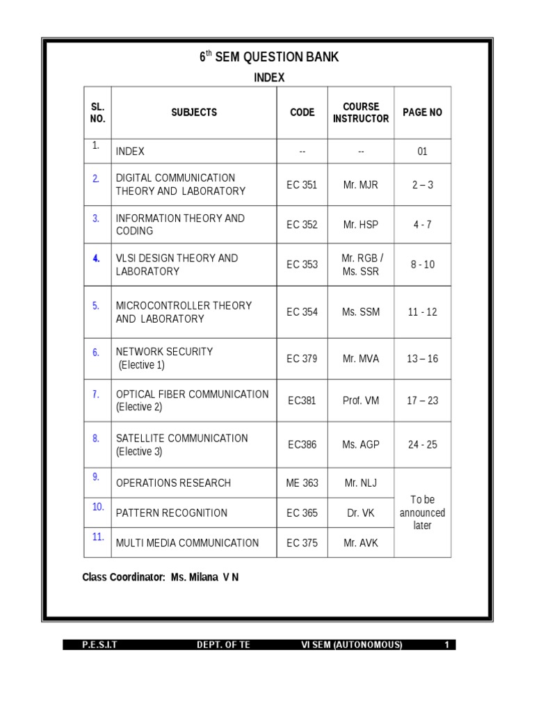 6th Sem Question Bank EVEN'11 | PDF | Cmos | Optical Fiber