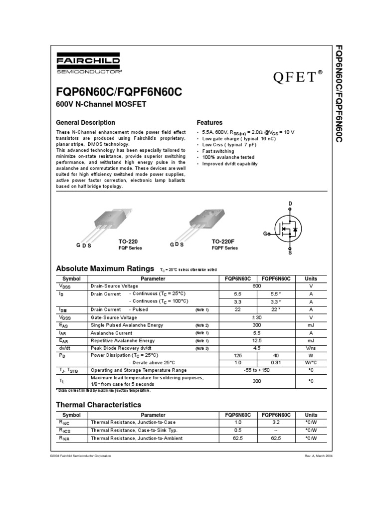 Datasheet 6N60C | PDF | Field Effect Transistor | Diode