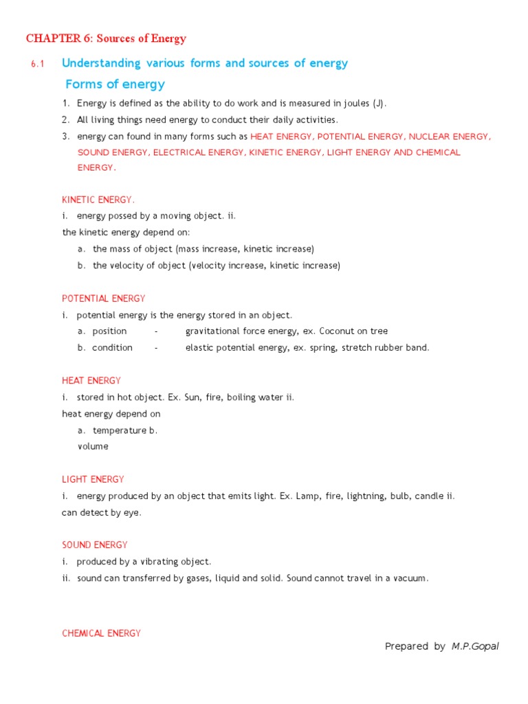 Six Types and Sources of Energy | PDF | Energy Development | Fuels