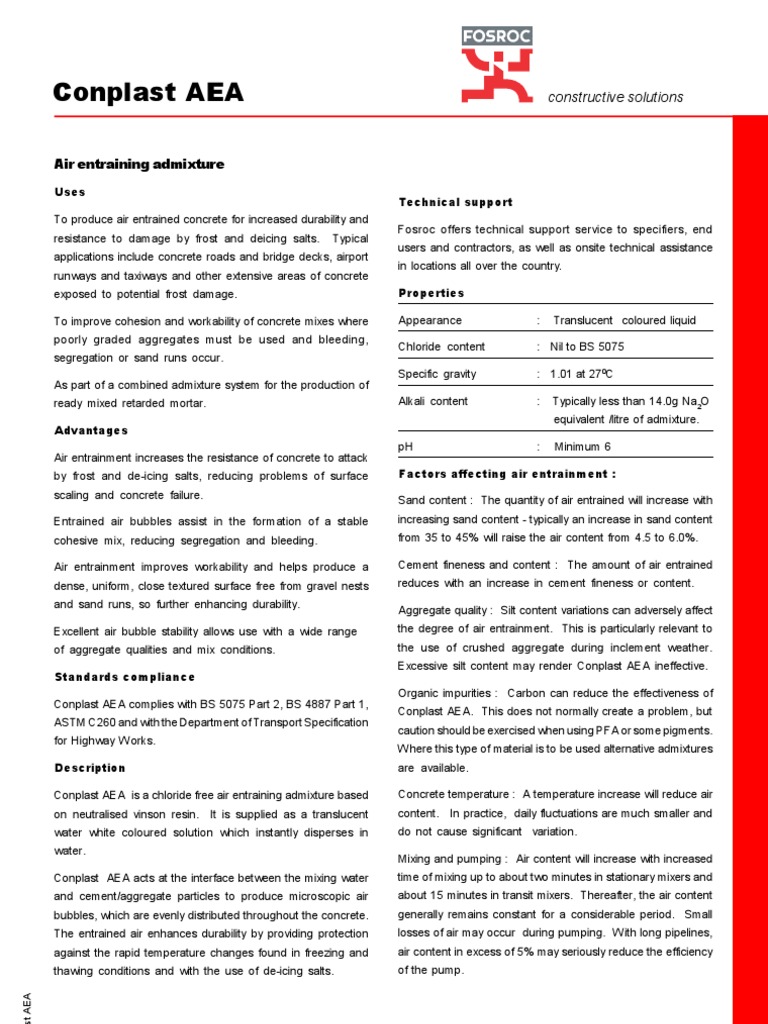 Conplast AEA: Air Entraining Admixture | PDF | Concrete | Building ...