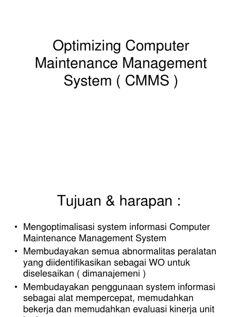 Optimizing Computer Maintenance Management System (CMMS) | PDF