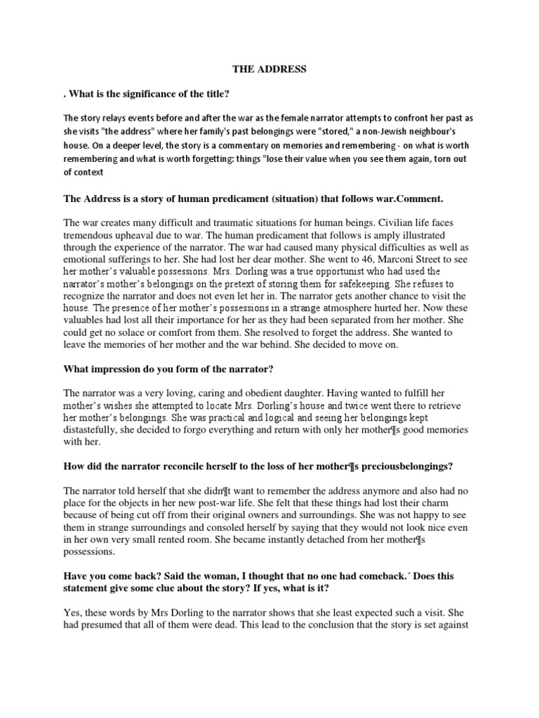 The Address Chapter of 11th Cbse English | PDF