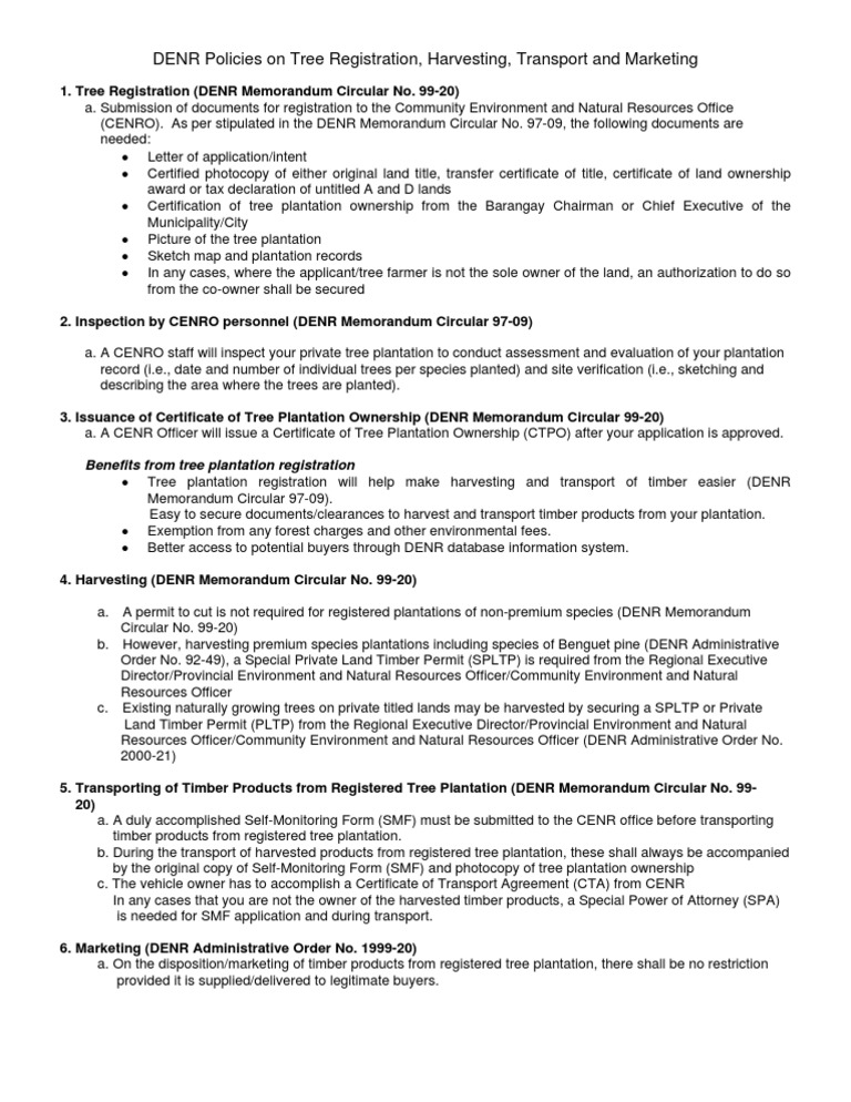 DENR Tree Registration | PDF | Plantation | Ownership