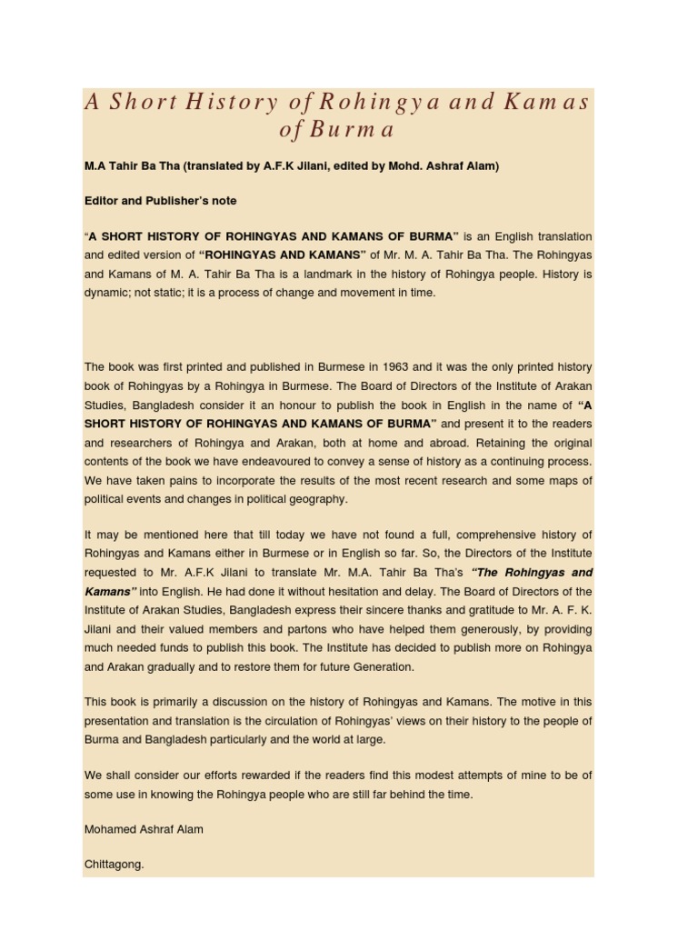 A Short History of Rohingya by U Ba Tha | PDF | Rohingya People ...