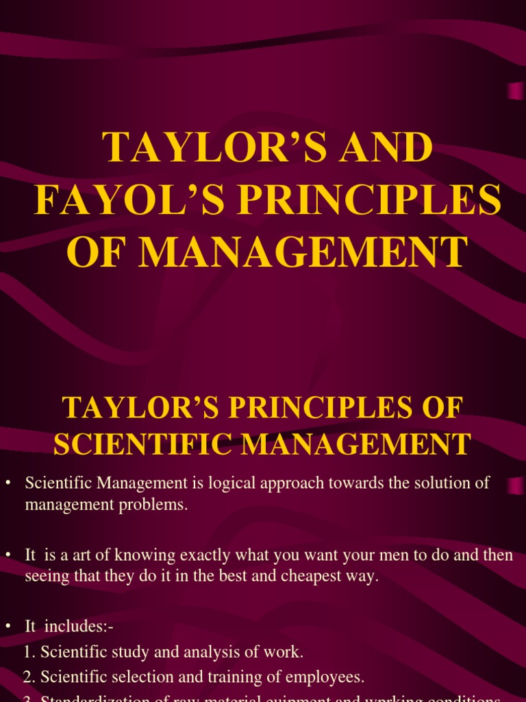 Taylor s and Fayol s Principles of Management | Employment | Economies