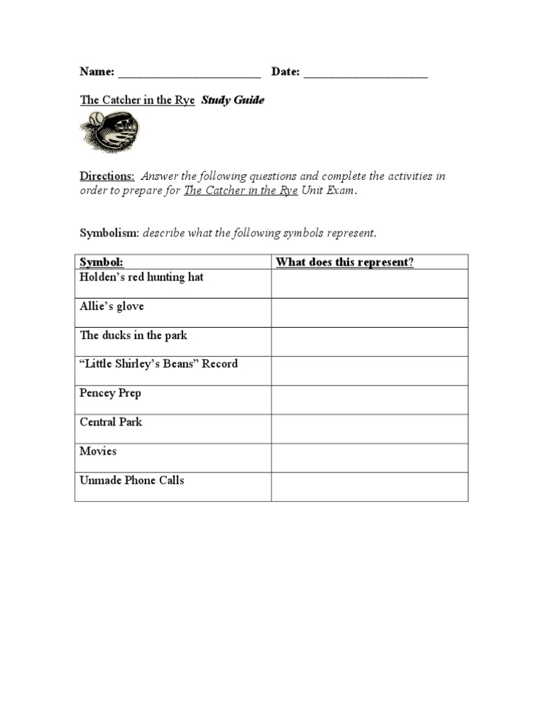 Catcher in the Rye Study Guide Questions | PDF | Art | General Fiction