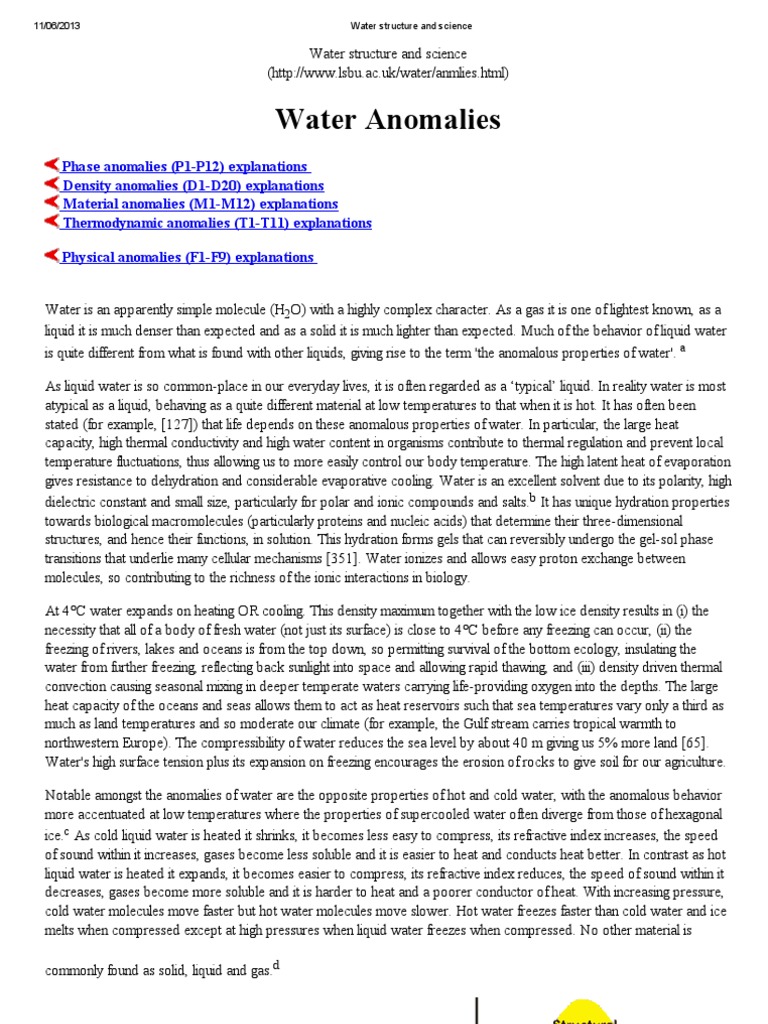 Water Structure and Science | PDF | Properties Of Water | Ice