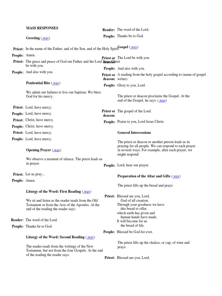 Catholic Mass Responses Guide | PDF | Mass (Liturgy) | Lord's Prayer