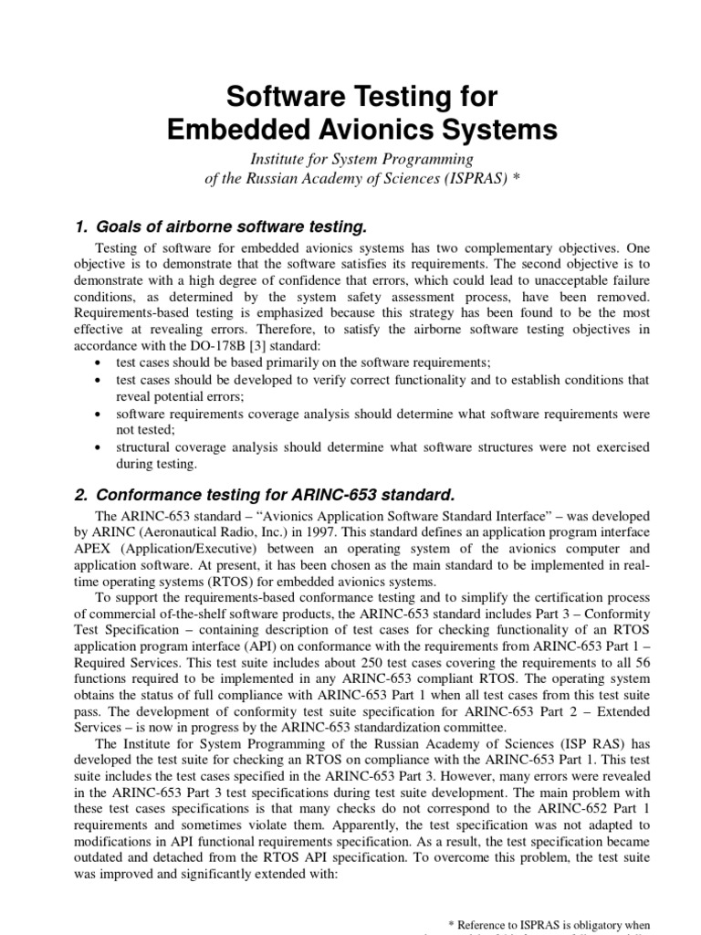 Software Testing For Embedded Avionics Systems | PDF | Application ...