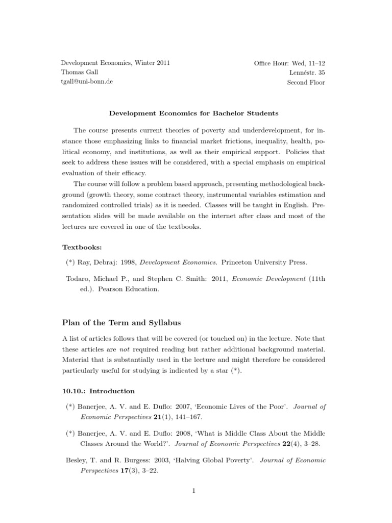 Development Economic Syllabus | PDF | Development Economics | Economic ...