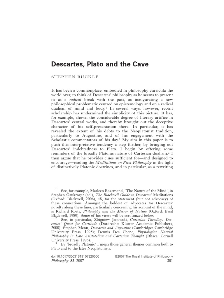 Descartes Plato and The Cave Stephen Buckle Philosophy Journal | PDF ...