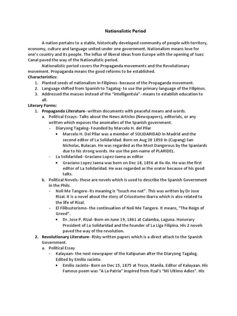 Nationalistic Period | PDF | Philippines | Poetry