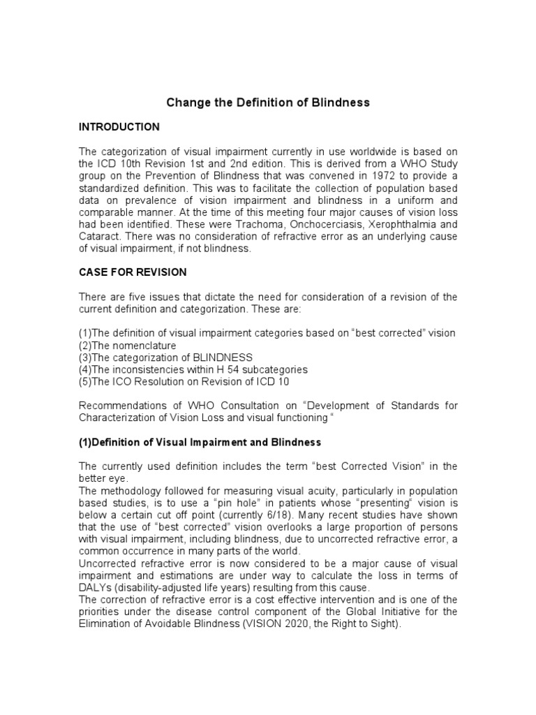 Change The Definition of Blindness | PDF | Visual Impairment | Visual ...