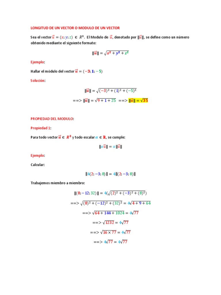 Longitud de Un Vector o Modulo de Un Vector | PDF | Vector Euclidiano ...