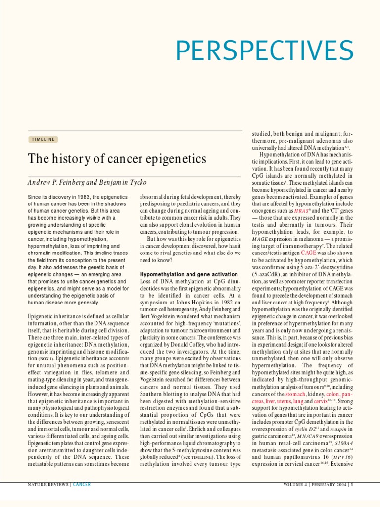 History of Cancer Epigenetics | PDF | Epigenetics | Dna Methylation