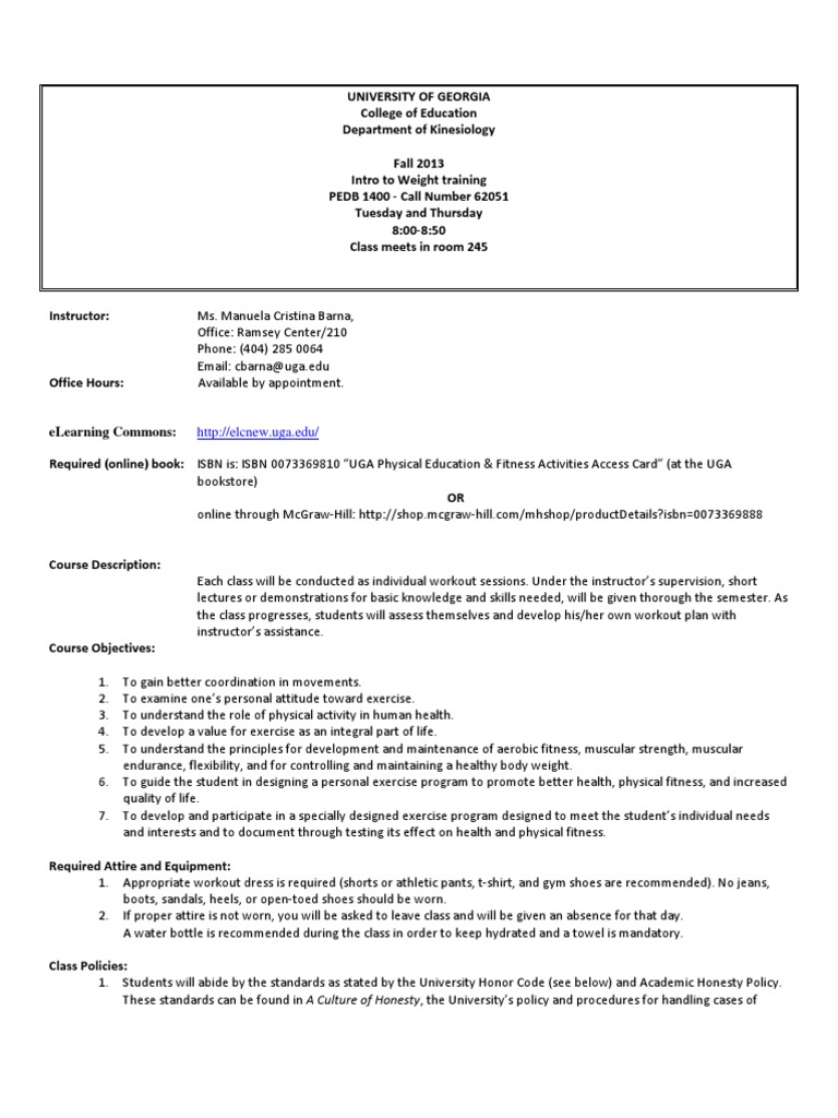 UGA Intro to Weight Training Course | PDF | Academic Dishonesty ...