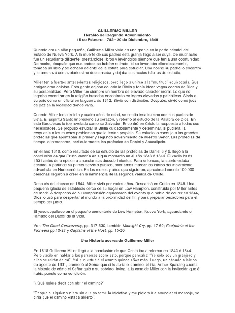 Biografía de Guillermo Miller y su legado | PDF | Cristo (título) | Deísmo