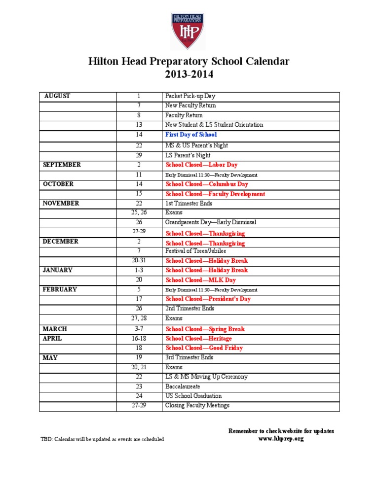 Prep School 2013-14 Key Dates | PDF