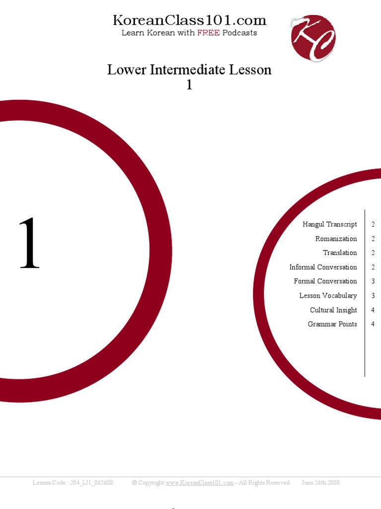 Lower Intermediate Korean Lessons | PDF