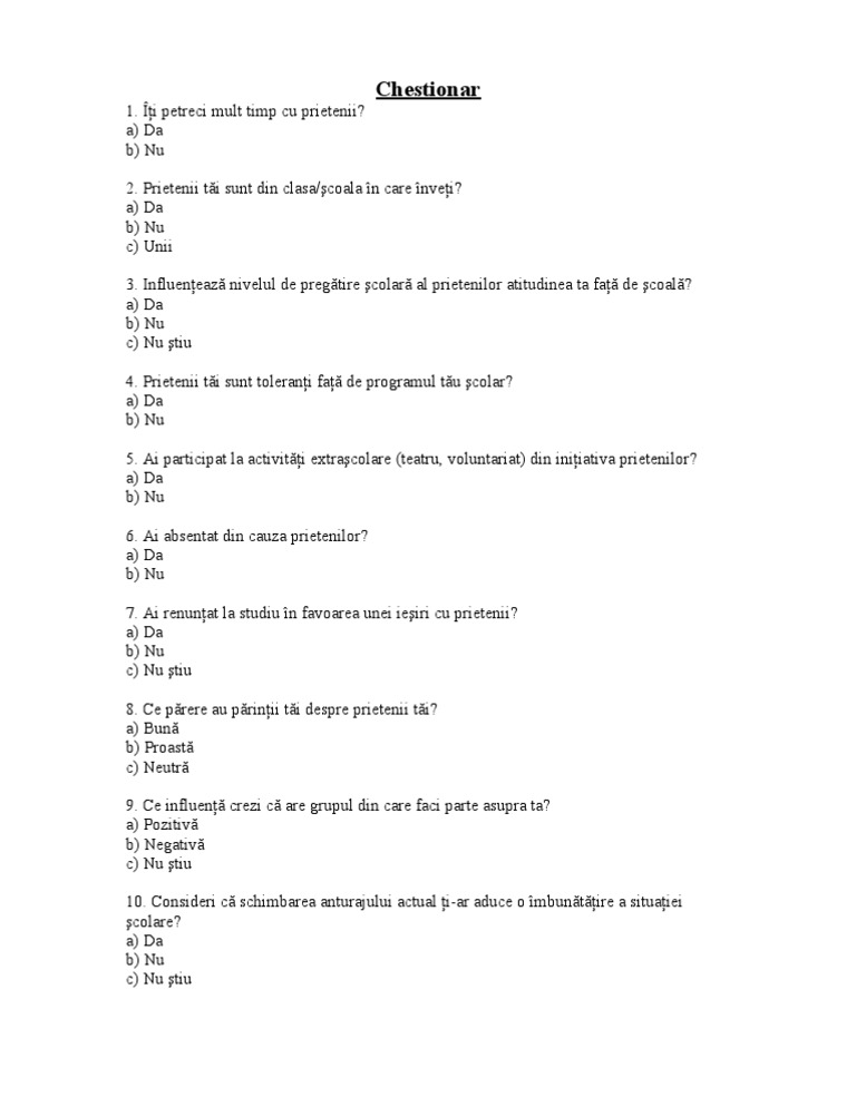 Chestionar sociologic